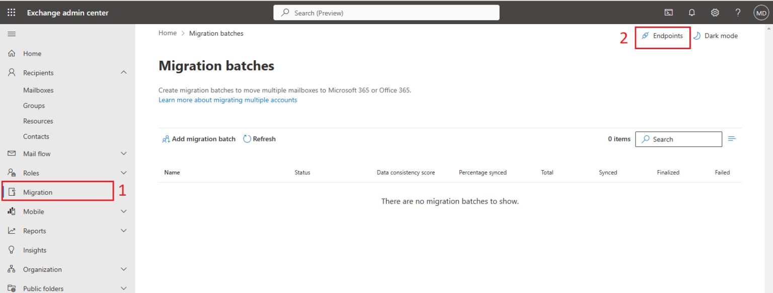 Create or Delete Migration Endpoint in Microsoft 365 (EAC)