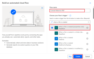 Convert Word to PDF Documents Using Power Automate Flow